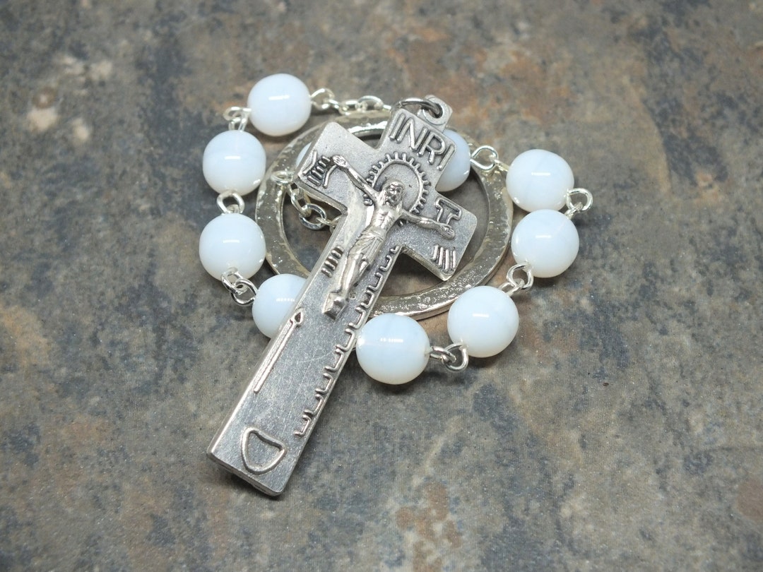 Czech Glass Irish Penal Rosary in White Opal, One Decade Chaplet ...