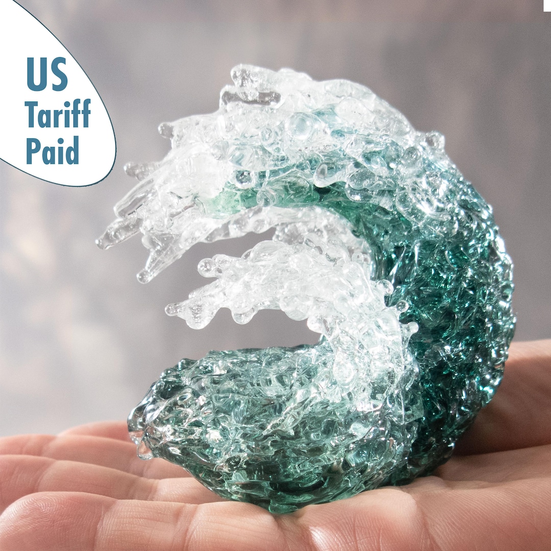 Blown Glass Ocean Wave Sculpture: Nautical Bookshelf Decor - Etsy