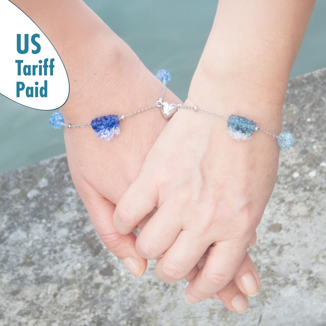 Matching Wave Bracelet Set: Blown Glass & Magnetic Heart, Ocean Lover ...
