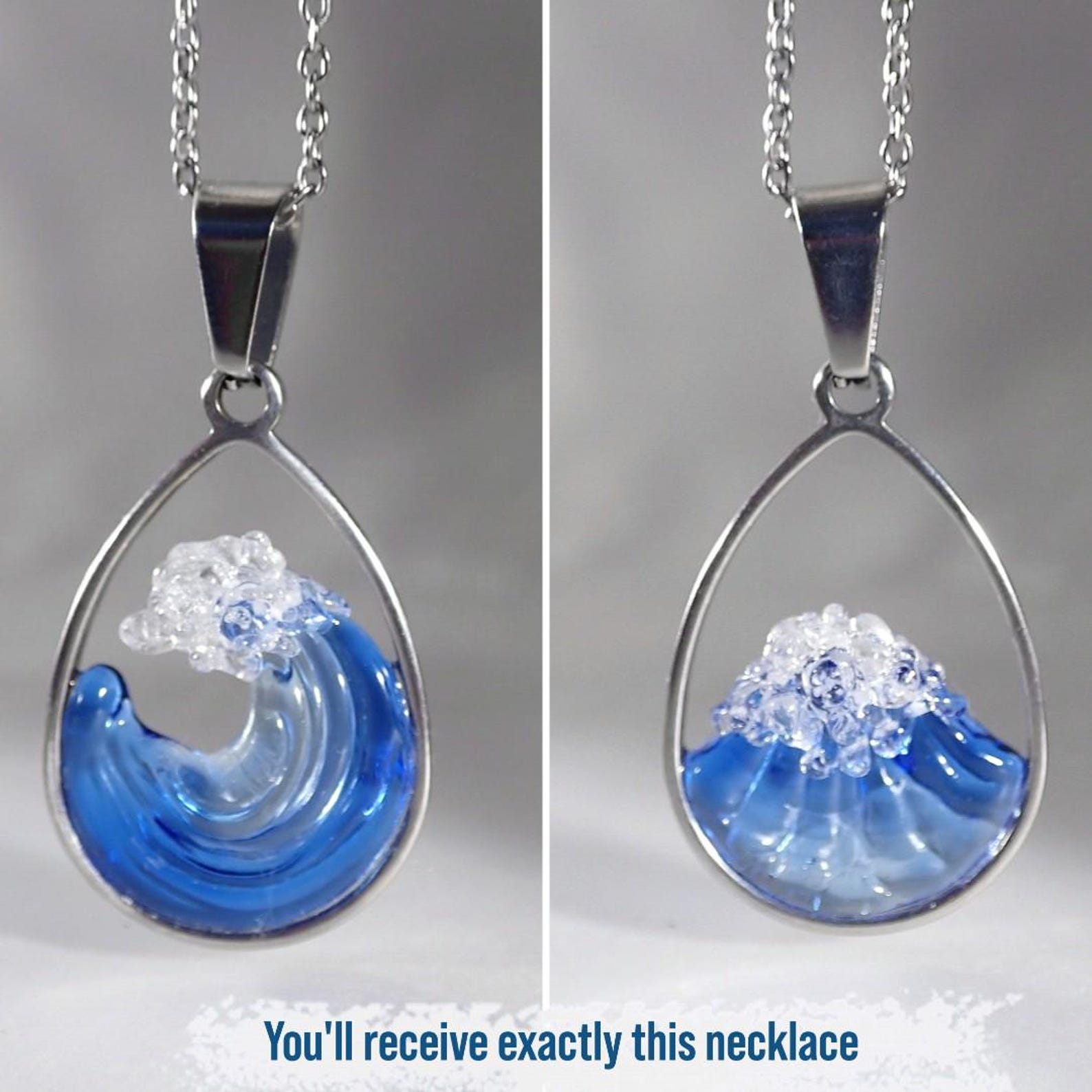 Blown Glass Wave Pendant: Teardrop Ocean Necklace, Surfer Jewelry - Etsy