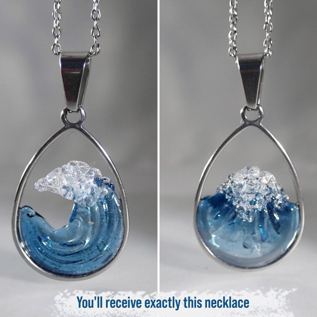 Blown Glass Wave Pendant: Teardrop Ocean Necklace, Surfer Jewelry - Etsy