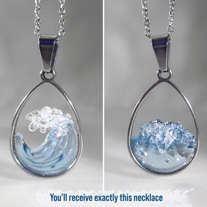 Blown Glass Wave Pendant: Teardrop Ocean Necklace, Surfer Jewelry - Etsy