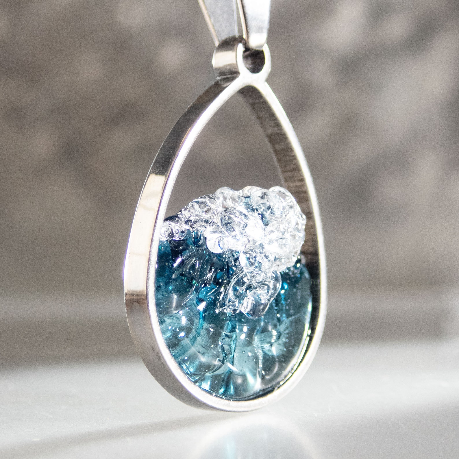Blown Glass Wave Pendant: Teardrop Ocean Necklace, Surfer Jewelry - Etsy