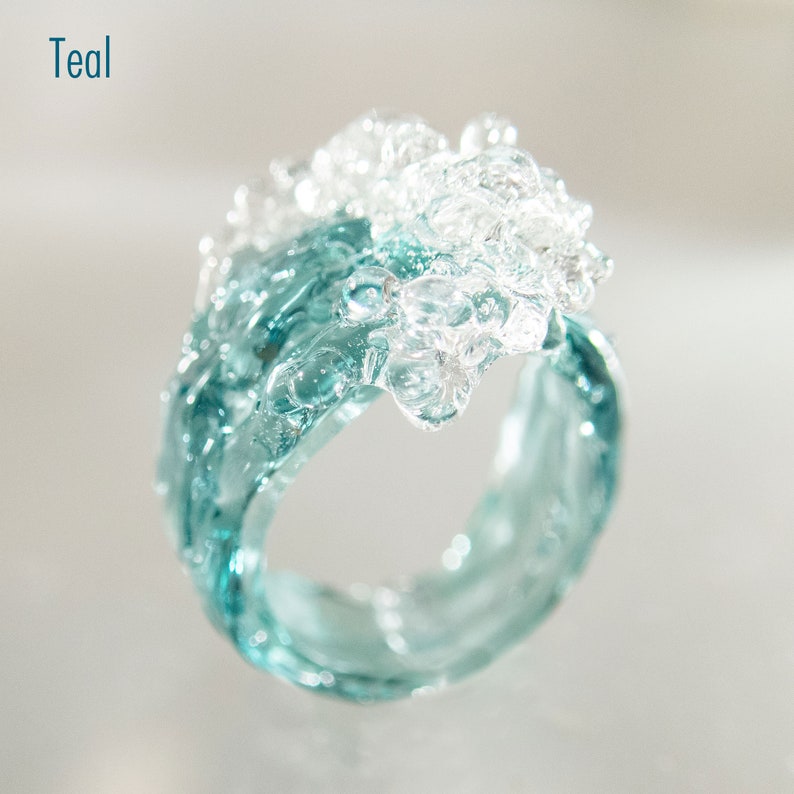 Handmade Glass Ocean Wave Ring: Chunky Mermaidcore Jewelry - Etsy