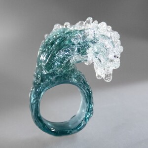 Ocean Wave Oversized Chunky Ring • Ocean Inspired Style Blue Wave ...
