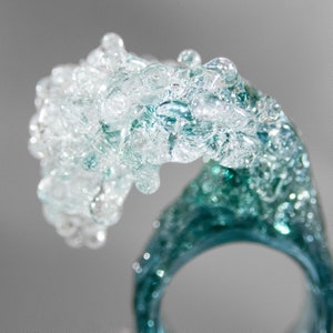 Ocean Wave Oversized Chunky Ring • Ocean Inspired Style Blue Wave ...