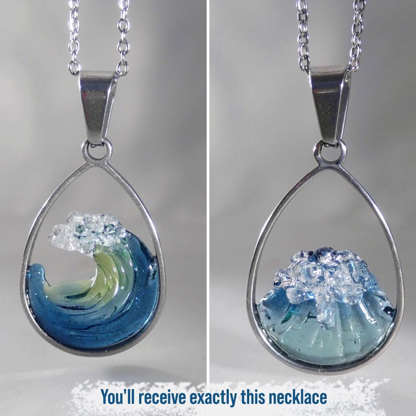 Blown Glass Wave Pendant: Teardrop Ocean Necklace, Surfer Jewelry - Etsy