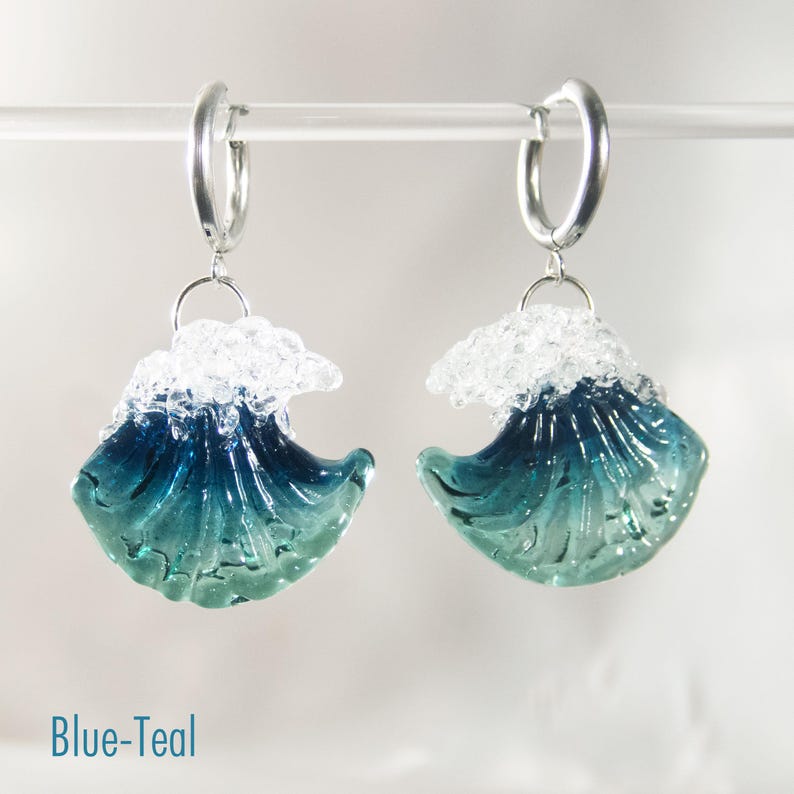 Blown Glass Wave Earrings: Hypoallergenic Steel, Ocean Inspired Jewelry ...