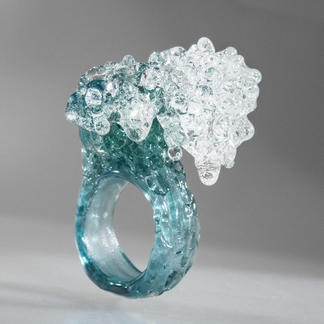 Ocean Wave Oversized Chunky Ring • Ocean Inspired Style Blue Wave ...
