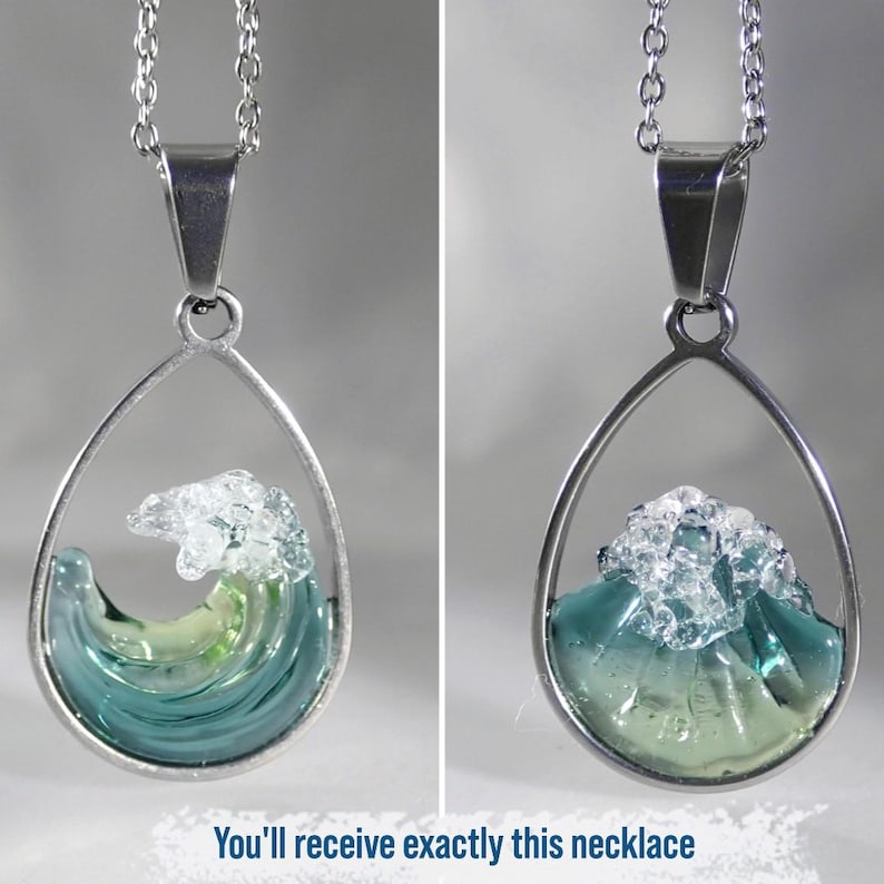 Blown Glass Wave Pendant: Teardrop Ocean Necklace, Surfer Jewelry - Etsy