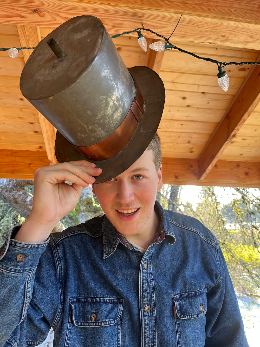 Vintage 10th Anniversary Tin Top Hat With a Copper Metal Hat Band and ...