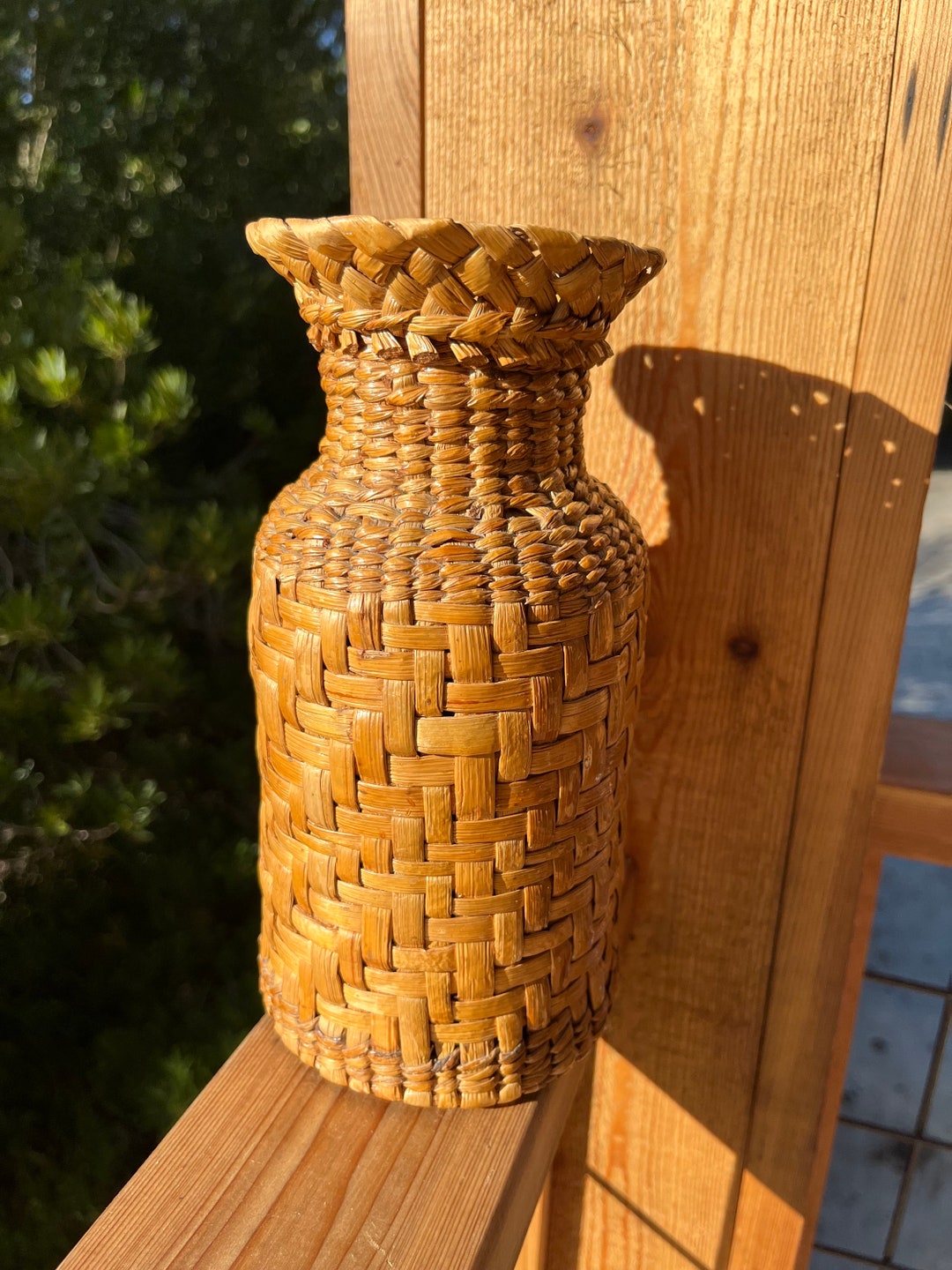 Vintage Gorgeous Woven, Basket Wrapped Bottle Vase, Wicker/rattan - Etsy