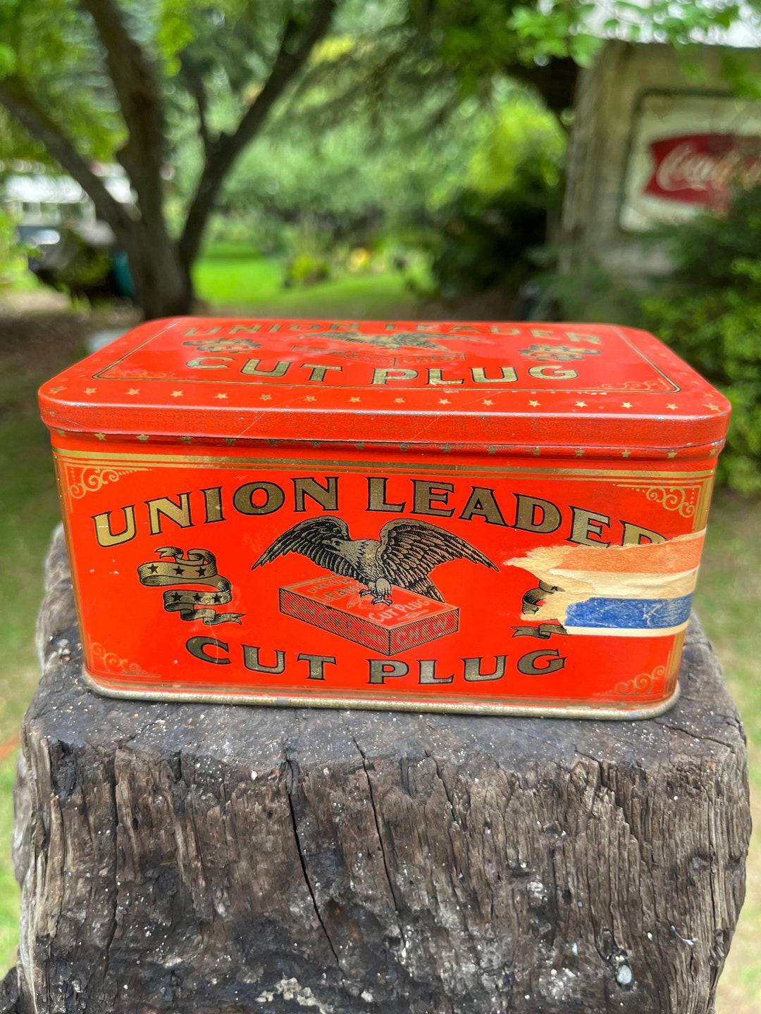 Vintage Red Union Leader Cut Plug Tobacco Tin With Some Original ...