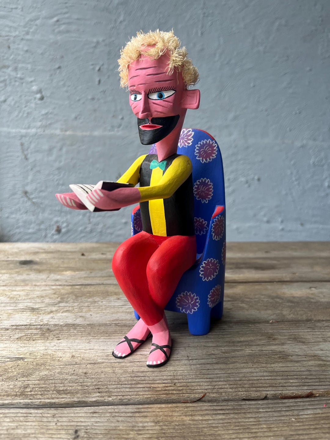 Vintage Oaxacan Justo Xuana Wood Carving of a Man Reading a Book ...