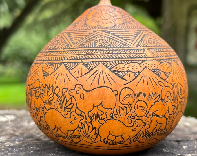 Vintage "mate Burilados" Peruvian Hand Carved Peru Folk Art Gourd With ...
