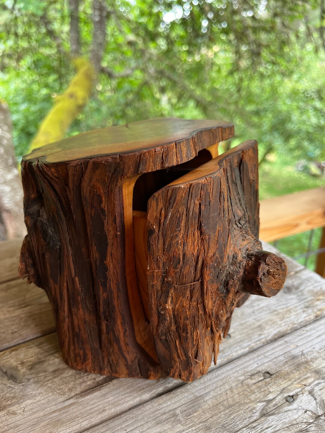 Vintage Folk Art Wooden Limb Box With Drawer, Rustic Freeform Craft ...