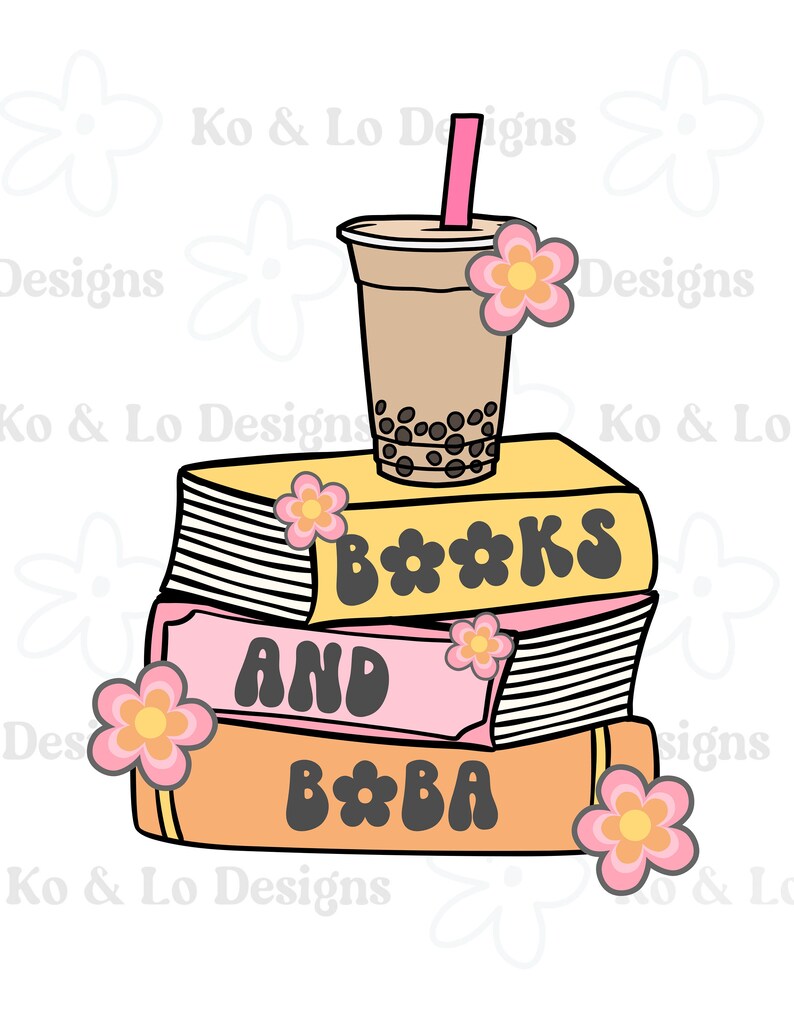 Books and Boba Png, Floral Book Digital Design, Boba Svg - Etsy