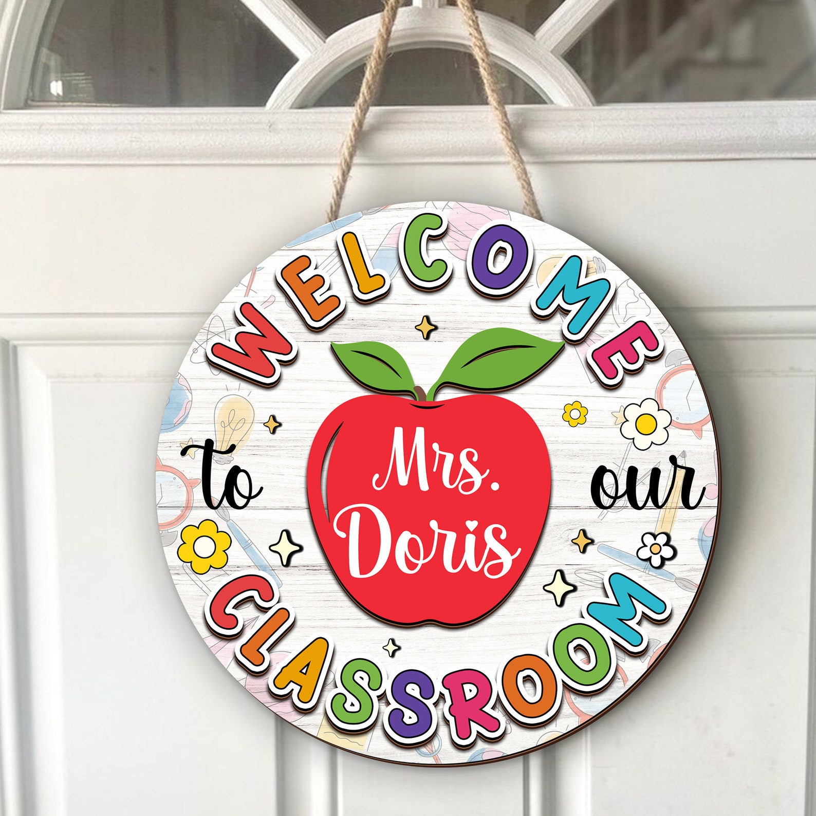 Personalized 3D Teacher Door Sign, Classroom Welcome Sign, Apple ...