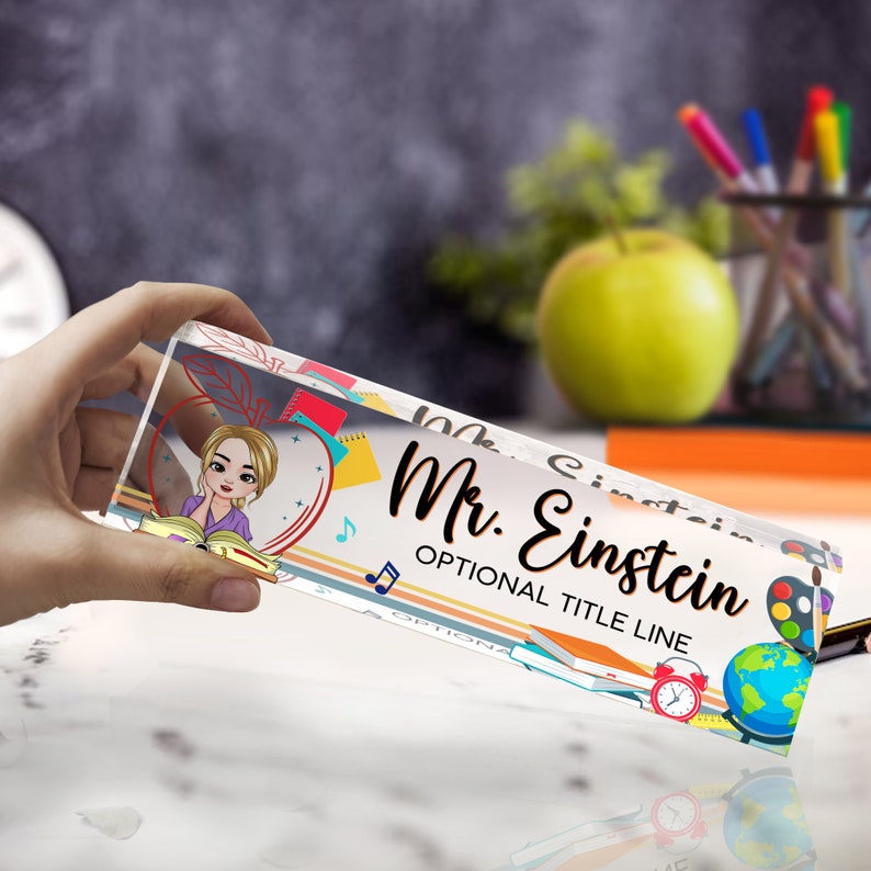 Personalized Teacher Desk Plaque, Custom Teacher Name Acrylic Sign ...