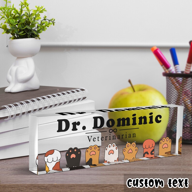 Personalized Desk Name Plate, Name Plates for Desks, Paw Dog Cat Design ...