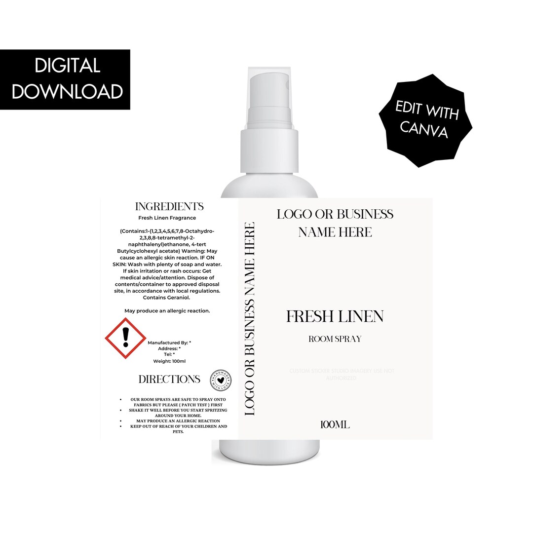 Editable Printable Minimal Room Spray Label Digital Template Download ...