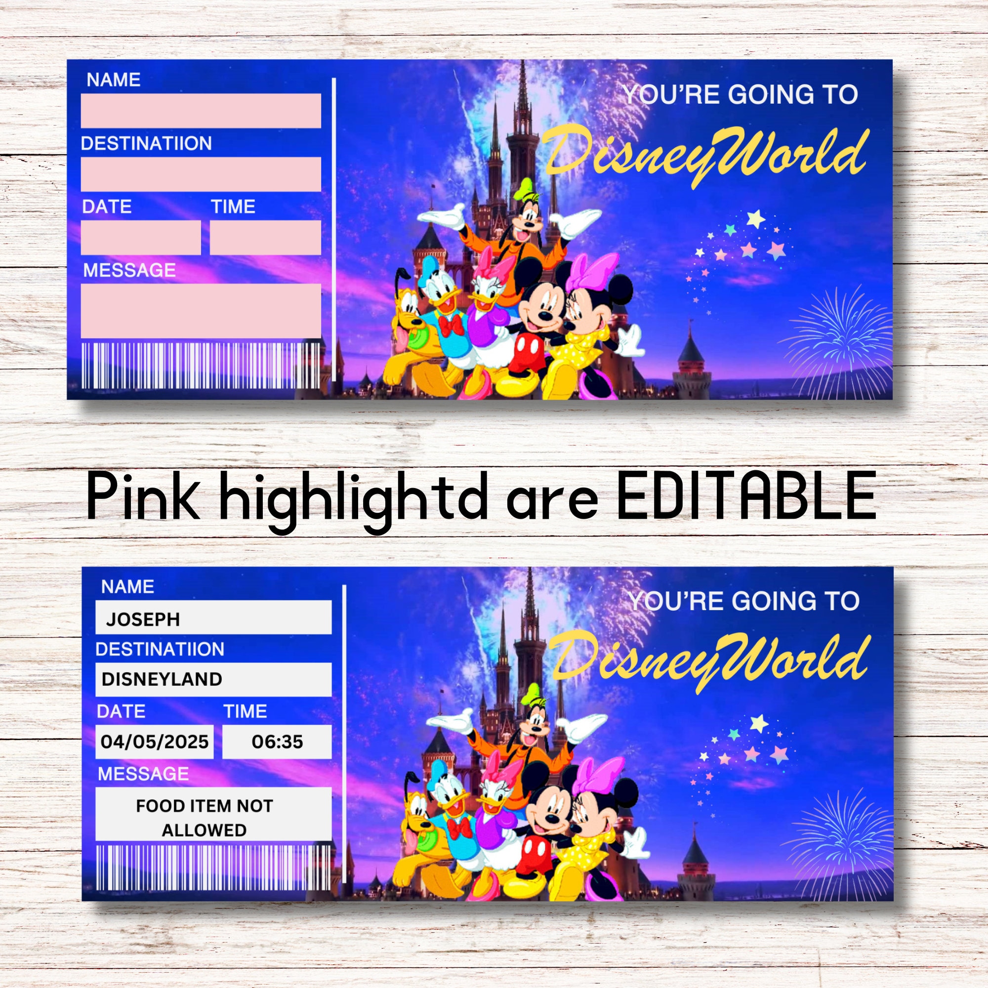 Printable Disneyland Surprise Ticket, Disneyworld Ticket, Surprise ...