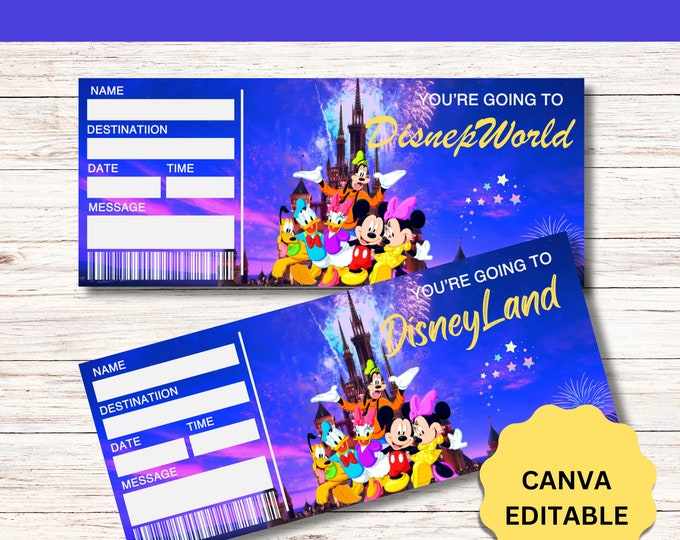 Surprise Disneyland Ticket Template, Disneyworld Ticket, Printable ...