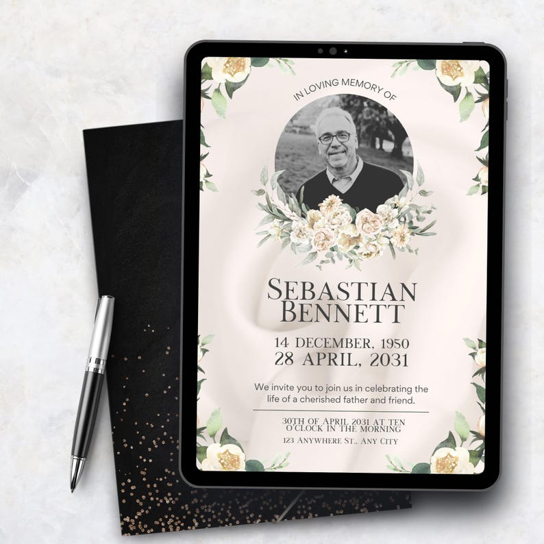 Invitación funeraria editable, invitación conmemorativa, celebración de ...