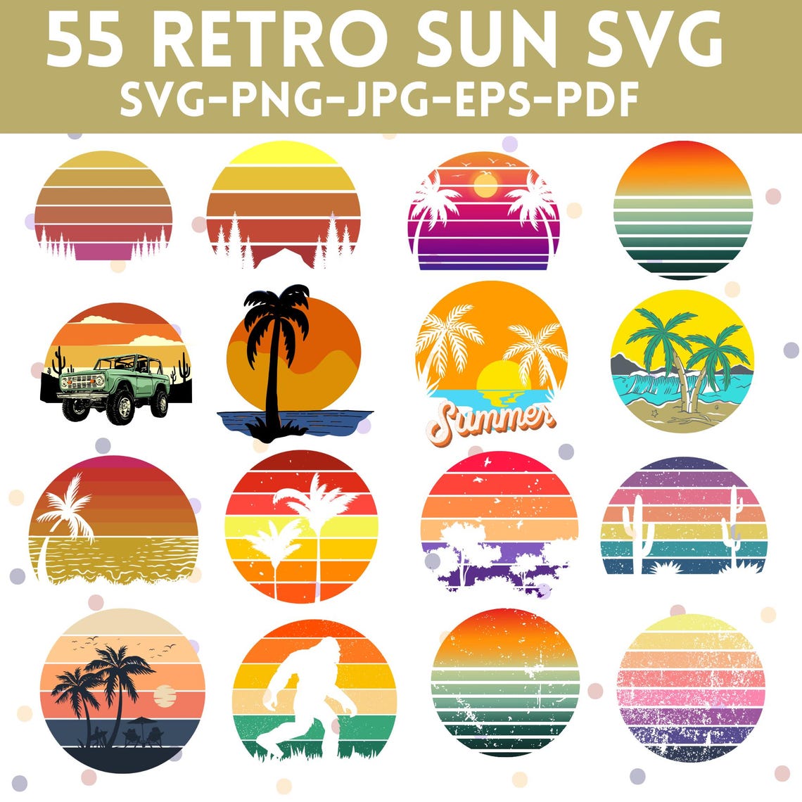Cute Retro Sunset Svg Bundles, Vintage Palm Tree Sunset, Retro Sunset ...