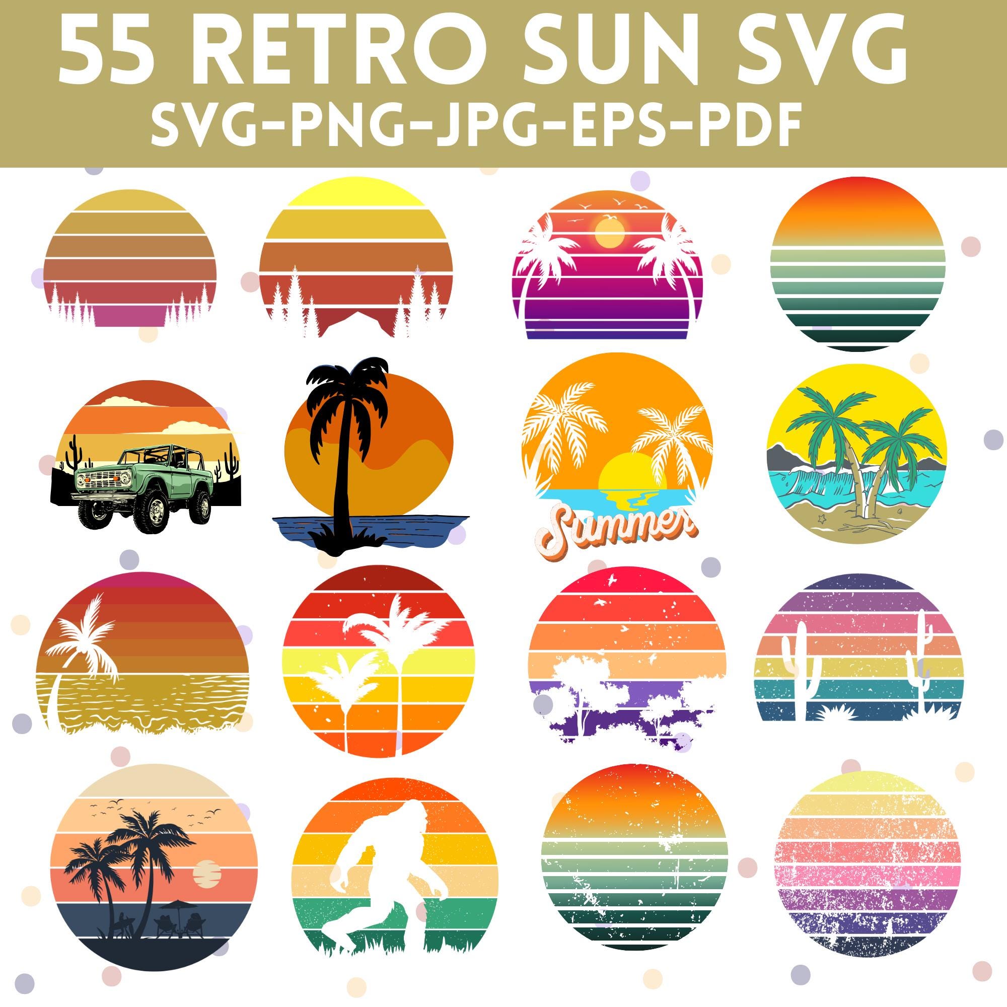 Cute Retro Sunset Svg Bundles, Vintage Palm Tree Sunset, Retro Sunset ...