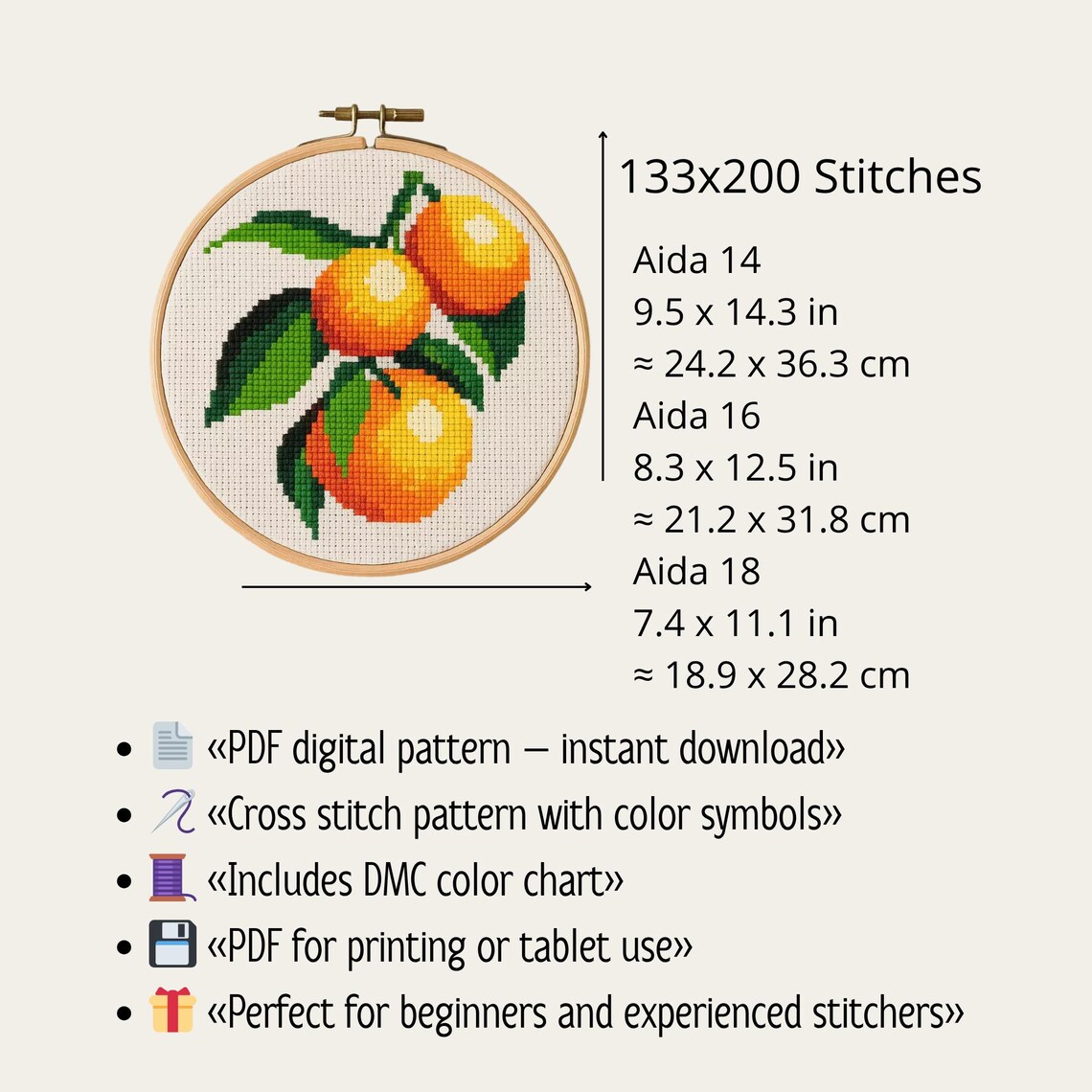 Citrus Fruit Cross Stitch Pattern| Lemon Tree Embroidery Pdf|modern ...