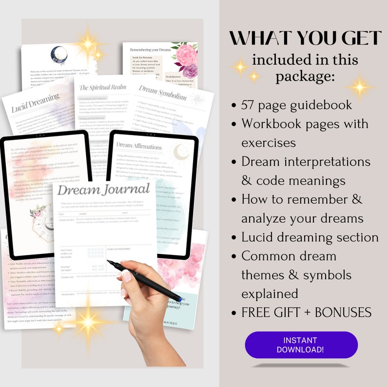 Dream Guide & Dream Diary, Lucid Dream Printable Guide Personal Growth, Habit Workbook Self Care ...