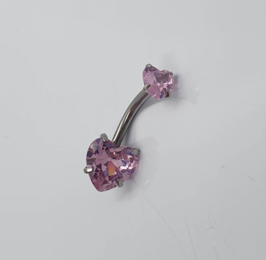 Pink Cubic Zirconia Heart Belly Navel Button Piercing CZ 316L Surgical ...