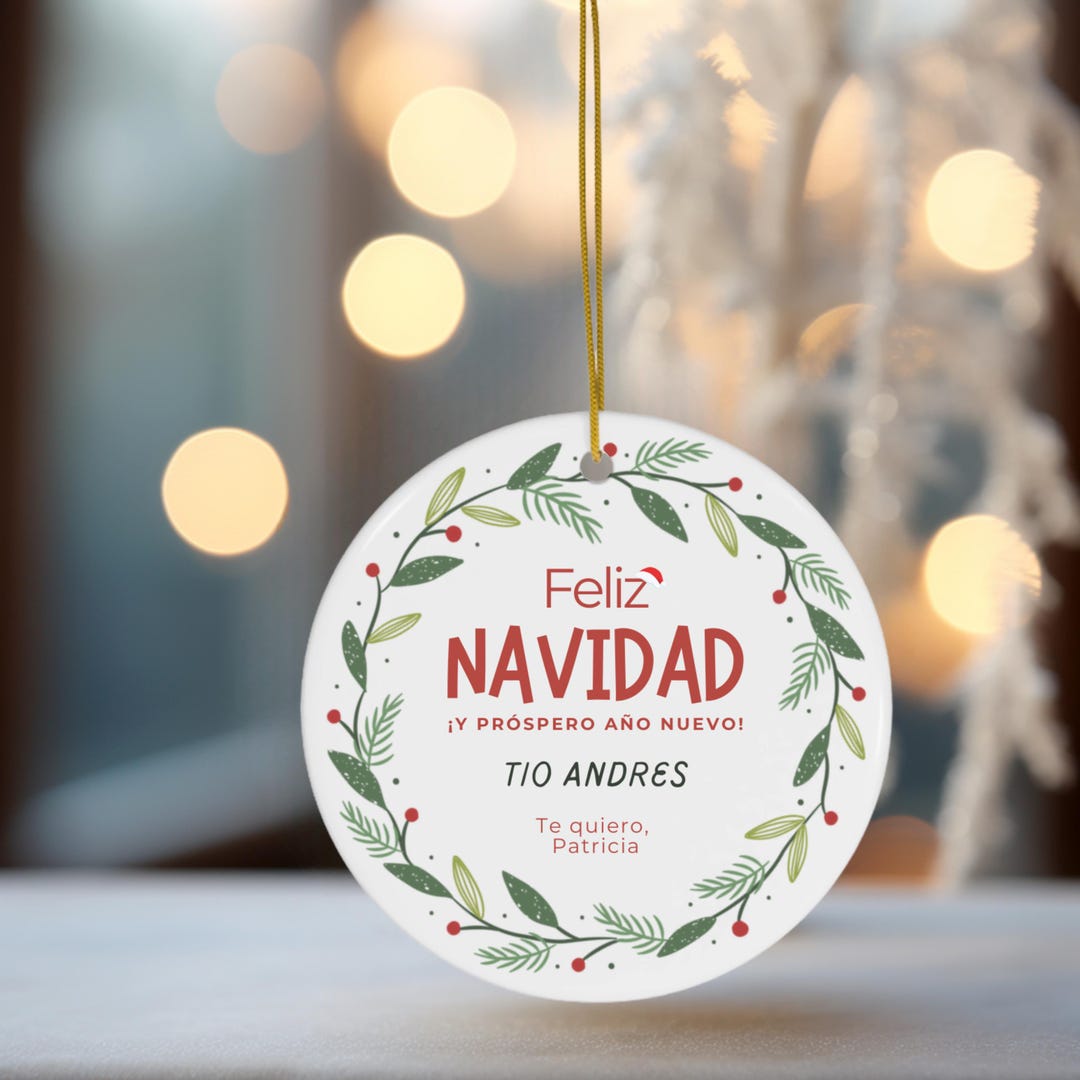 Custom Spanish Christmas Ornament - Feliz Navidad Festive Wreath Design ...