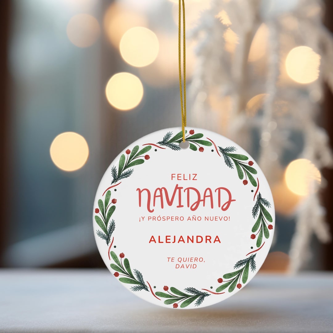 Personalized Spanish Christmas Ornament - Feliz Navidad Festive Wreath ...