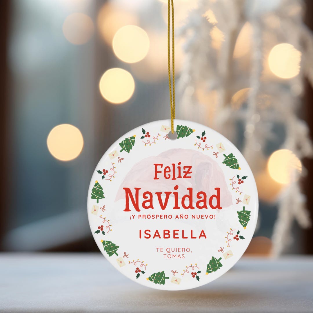 Custom Spanish Christmas Ornament Santa Hat Feliz Navidad With ...