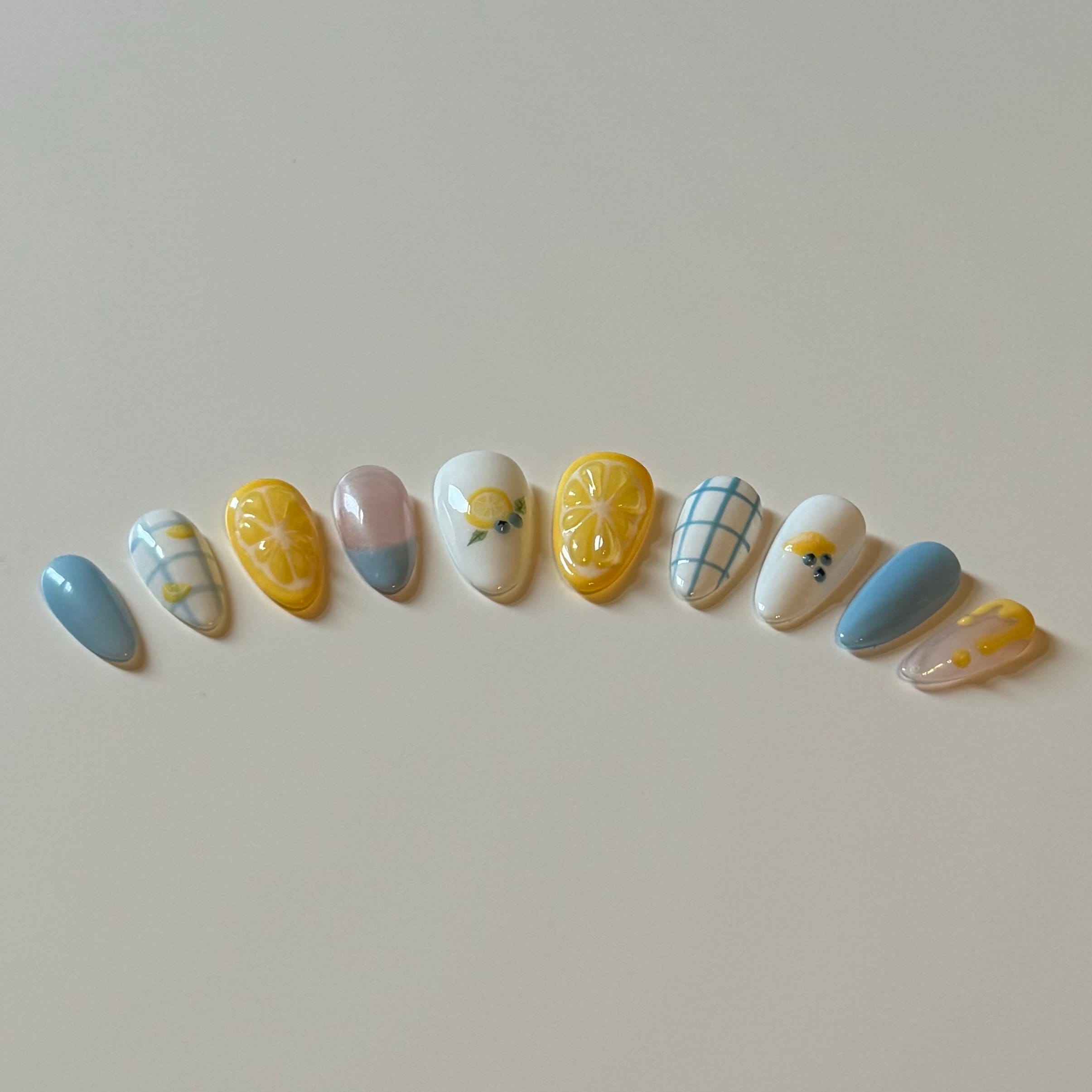 Blue Lemon Press on Nails | 10 Press on Nails | Summer Nails | Custom ...