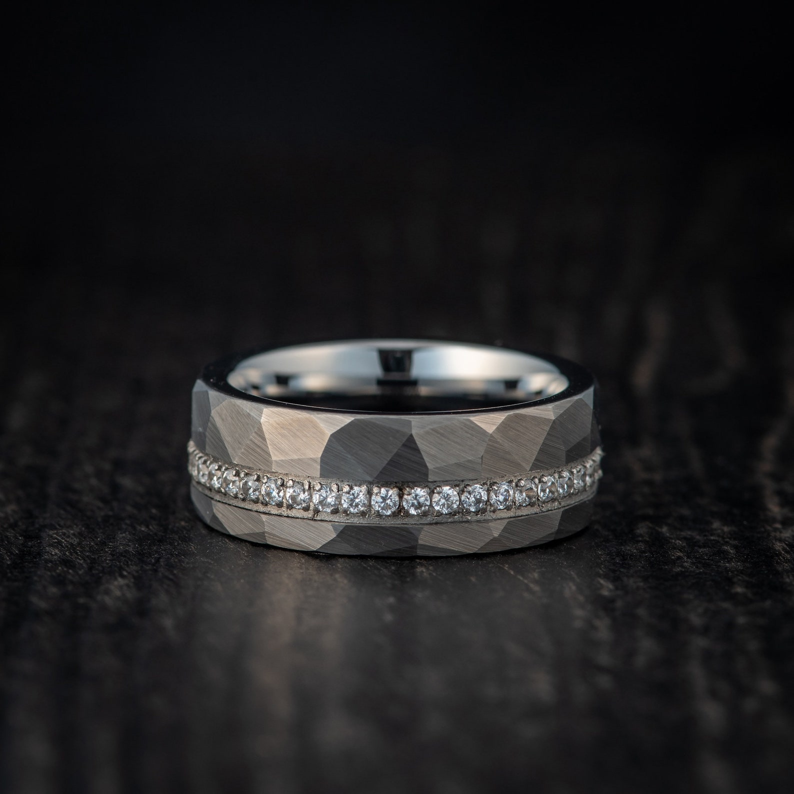 Hammered Tungsten Ring for Men, Eternity Wedding Band, Custom Engraved ...
