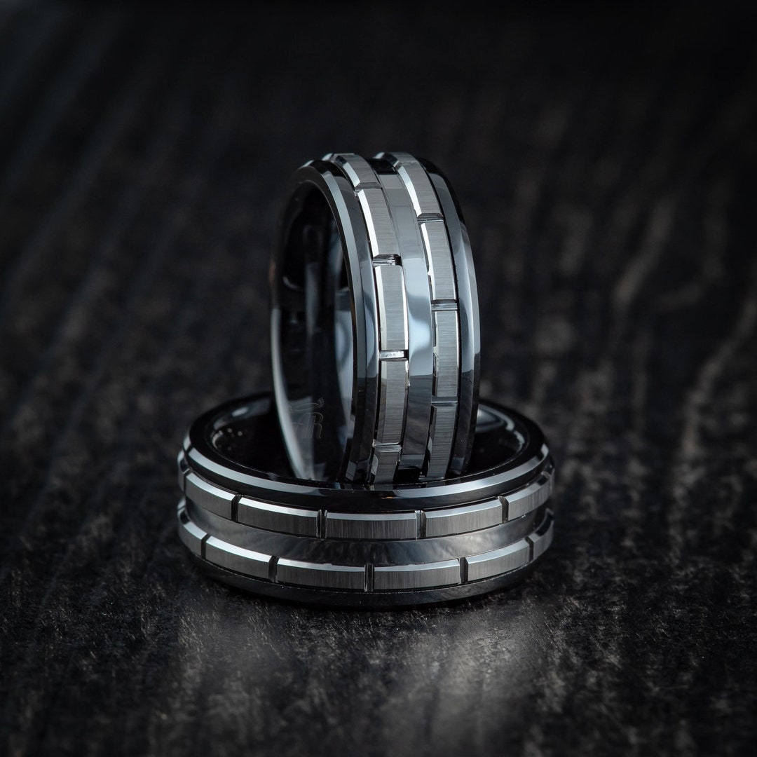 Custom Engraved Unique Wedding Band, Mens Tungsten Ring, Personalized ...