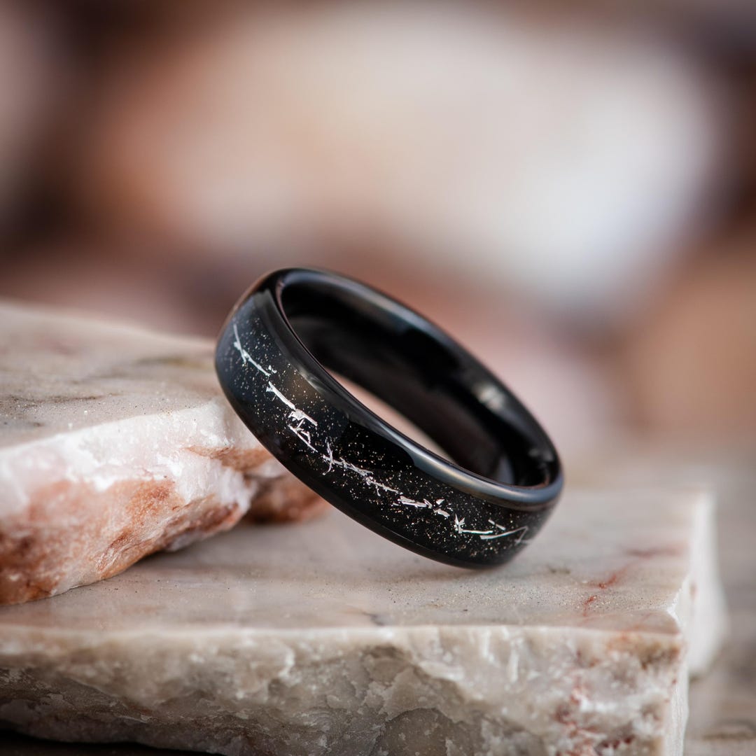 Custom Engrave Black Outer Space Engagement Ring for Men Tungsten ...