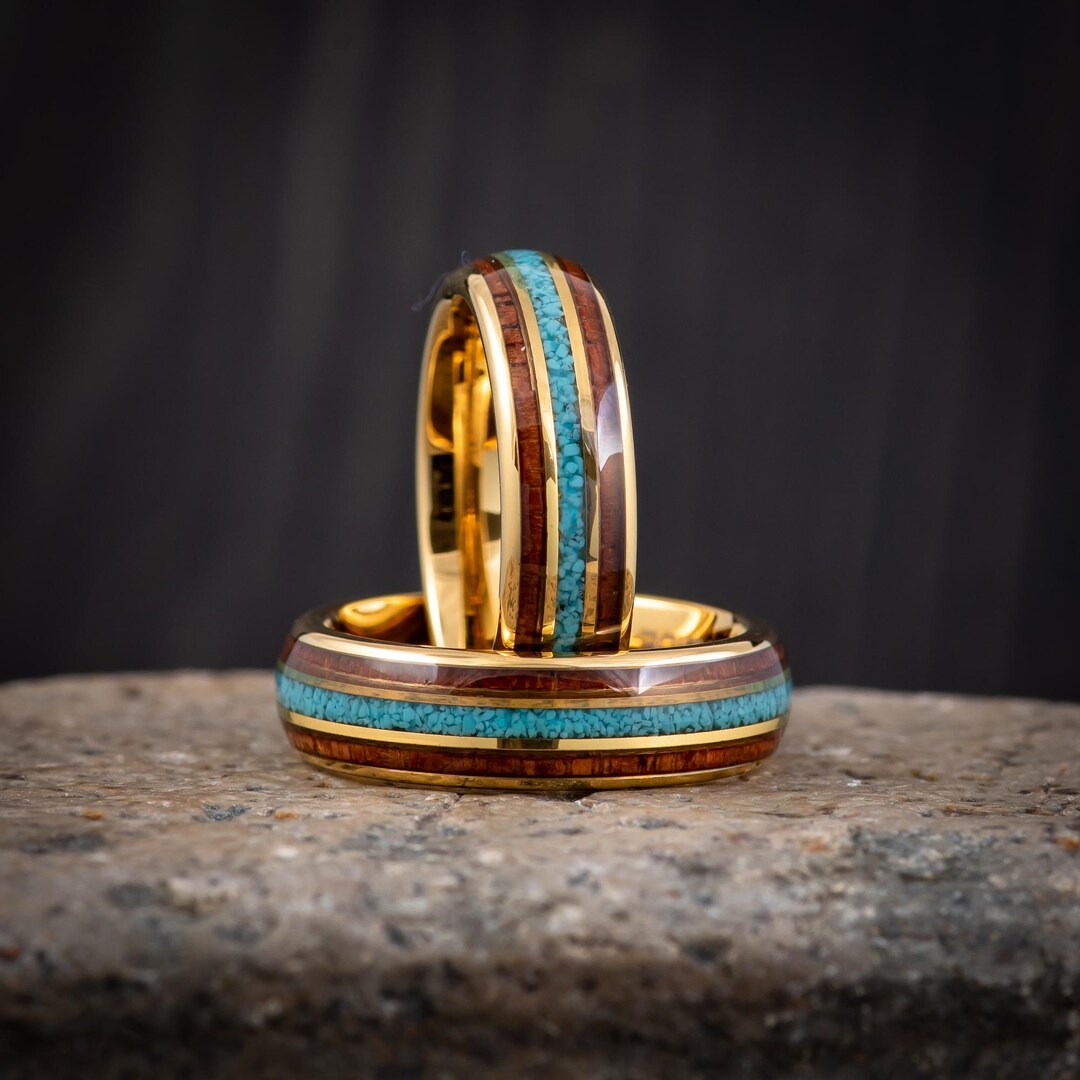 Personalized Men's Wedding Band, Gold Tungsten Anniversary Ring ...