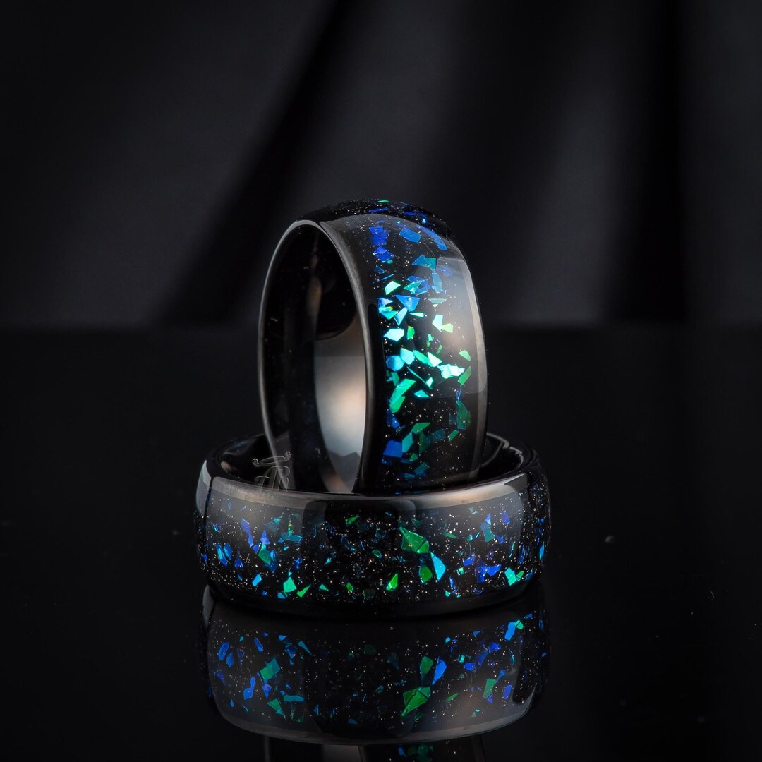 Cosmic Galaxy Tungsten Ring: Opal Abalone Inlay, 8mm Wedding Band - Etsy