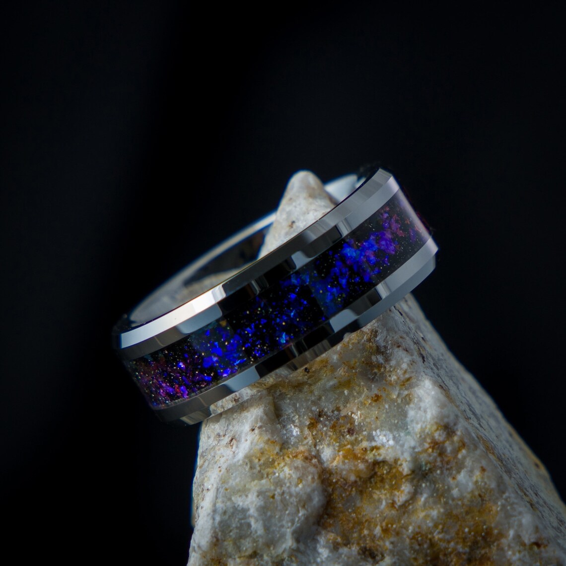 Men's Tungsten Outer Space Wedding Band Galaxy, Galaxy Opal Engagement ...