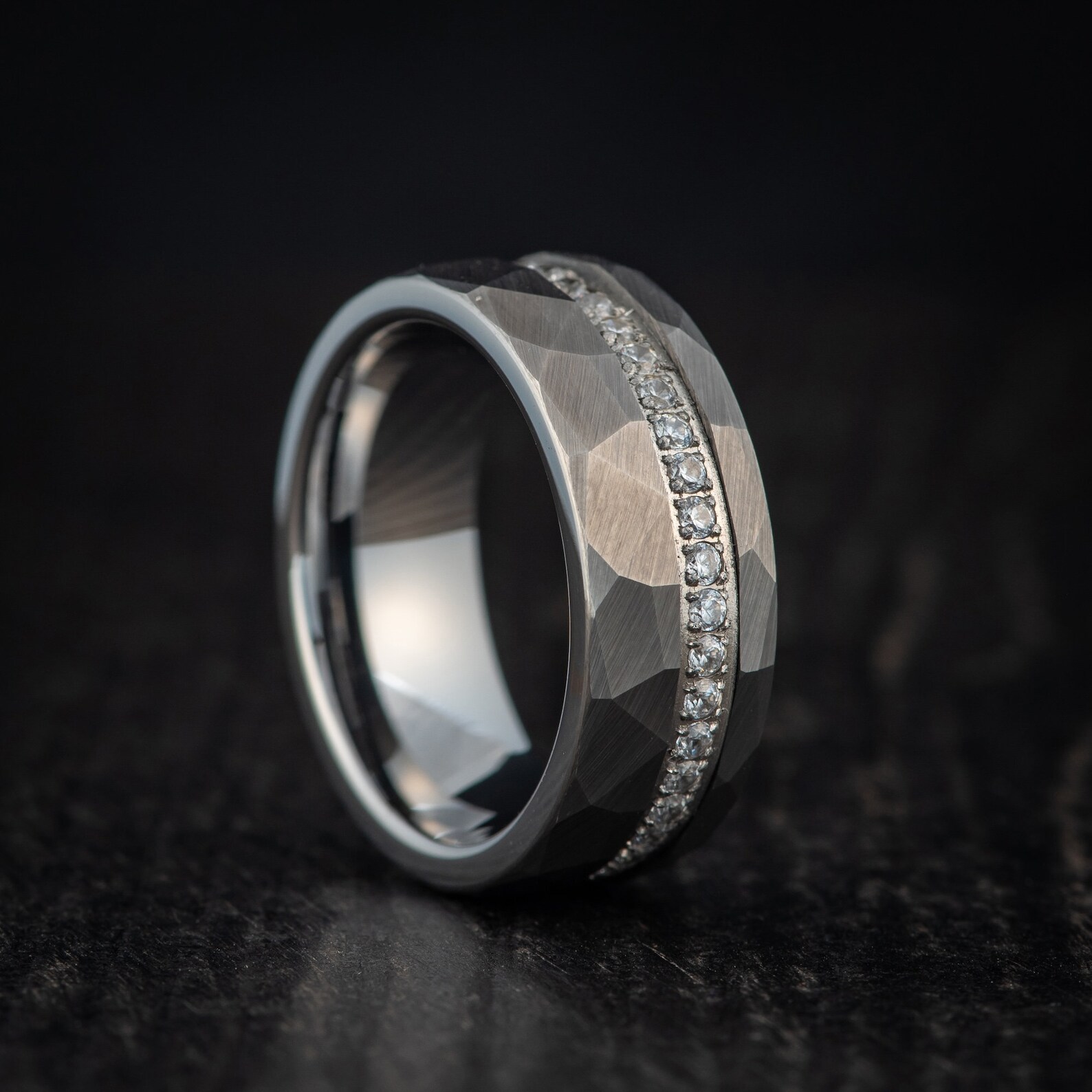 Hammered Tungsten Ring for Men, Eternity Wedding Band, Custom Engraved ...