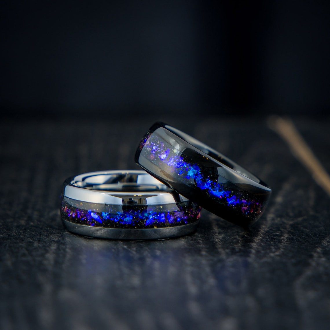 Personalized Tungsten Orion Nebula Wedding Band, Galaxy Opal Wedding ...
