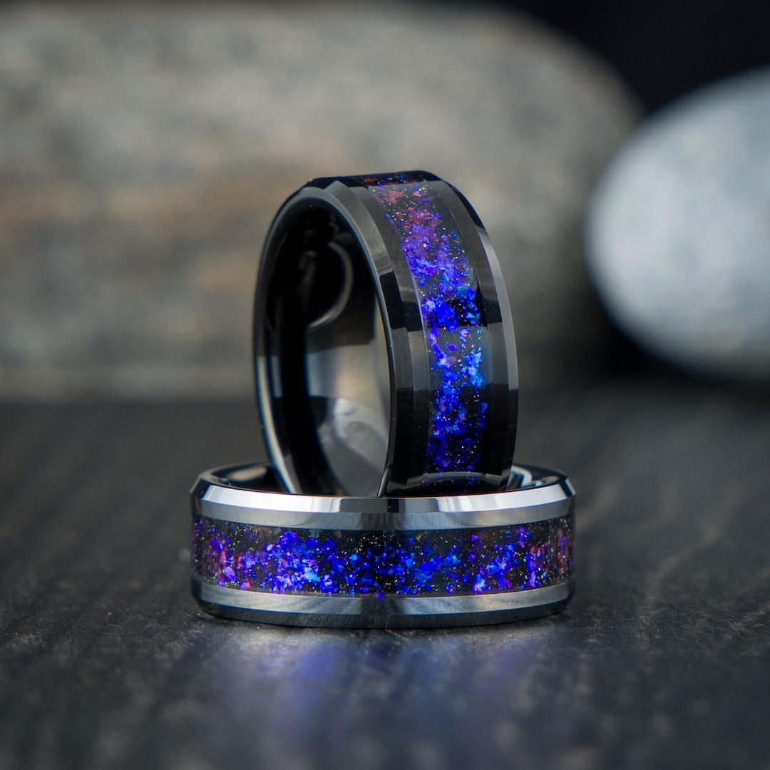 Men's Tungsten Orion Nebula Wedding Ring, Galaxy Opal Wedding Band ...