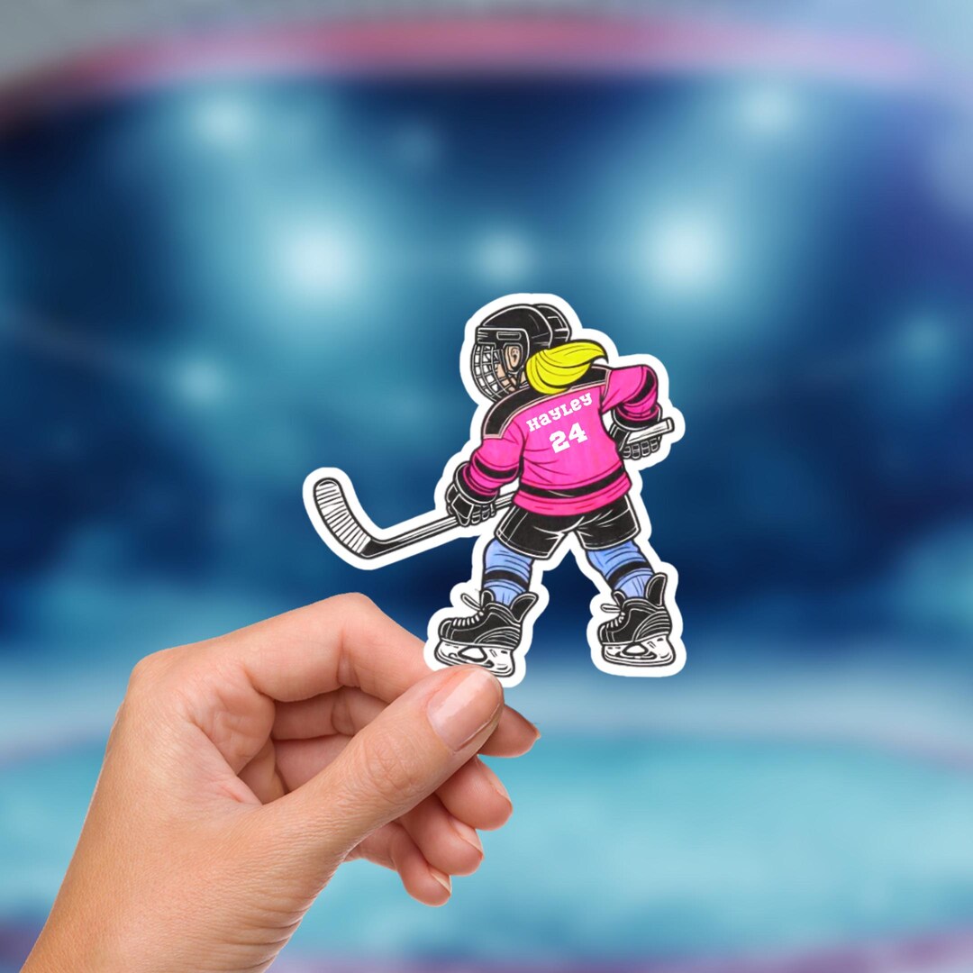 Personalized Hockey Girl Sticker – Custom Name & Number – Kids Hockey ...