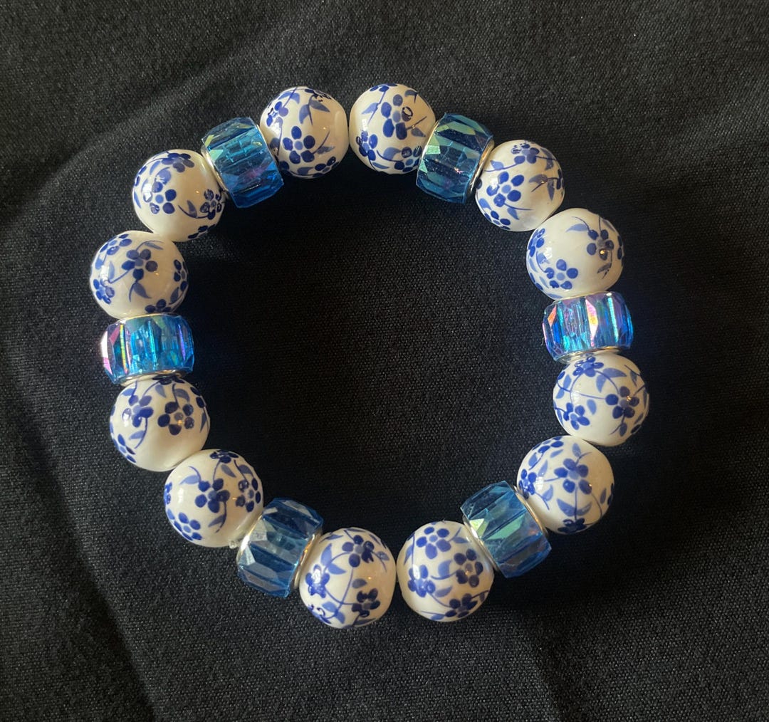 NEW STYLE, Dutch Delft Blue Inspired Beaded Bracelet, CRYSTAL Style - Etsy