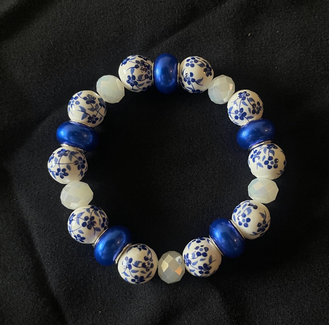 NEW STYLE Dutch Delft Blue Inspired Beaded Bracelet, METALLIC Style - Etsy