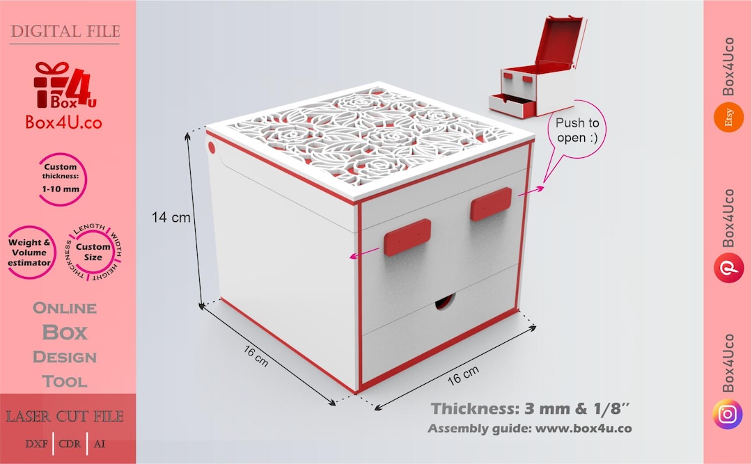 Latch Box With Drawer Box | Laser Cutting File | DXF, CDR, AI - Etsy